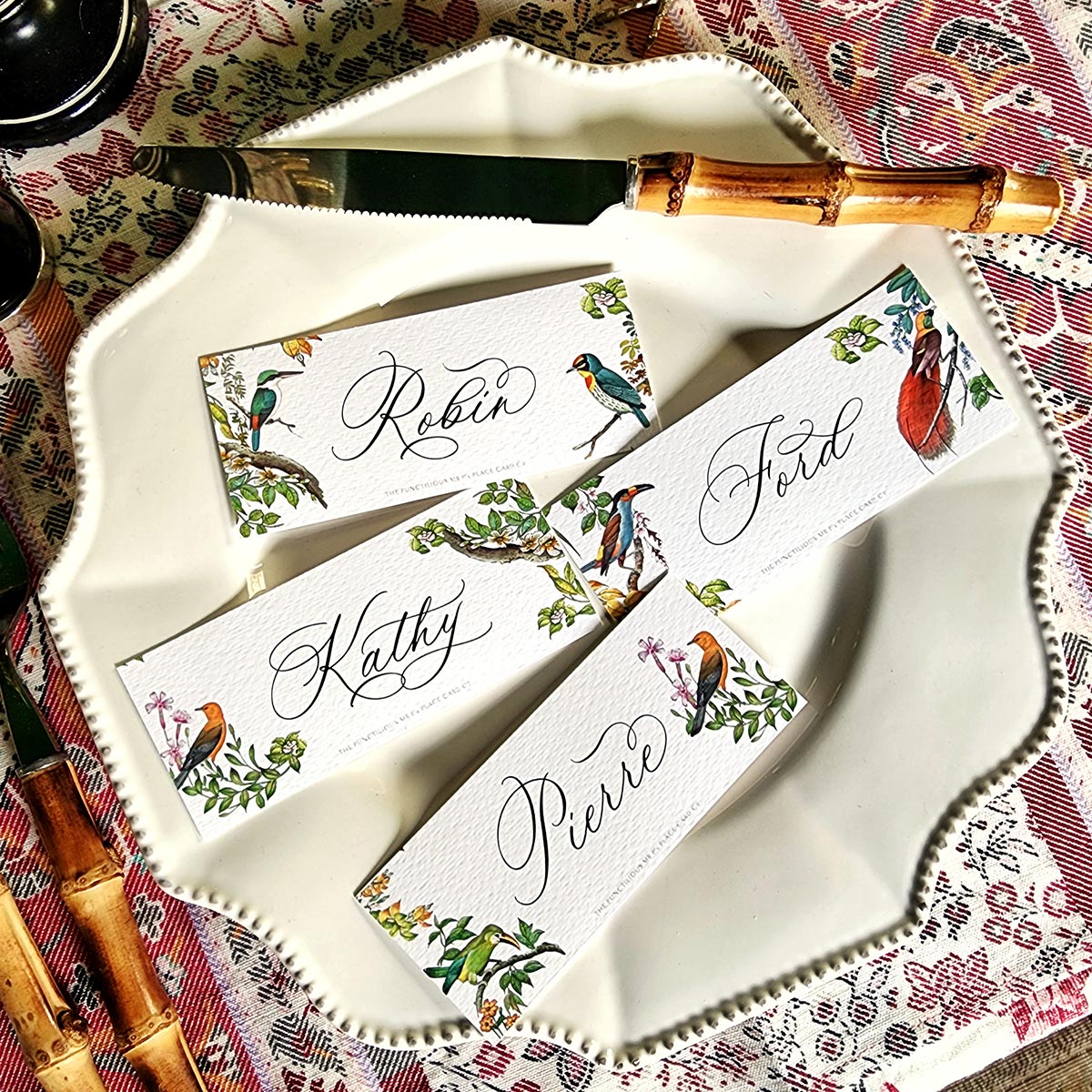 Set/ 8-16-Birds of India Laydown Custom Name Place Cards