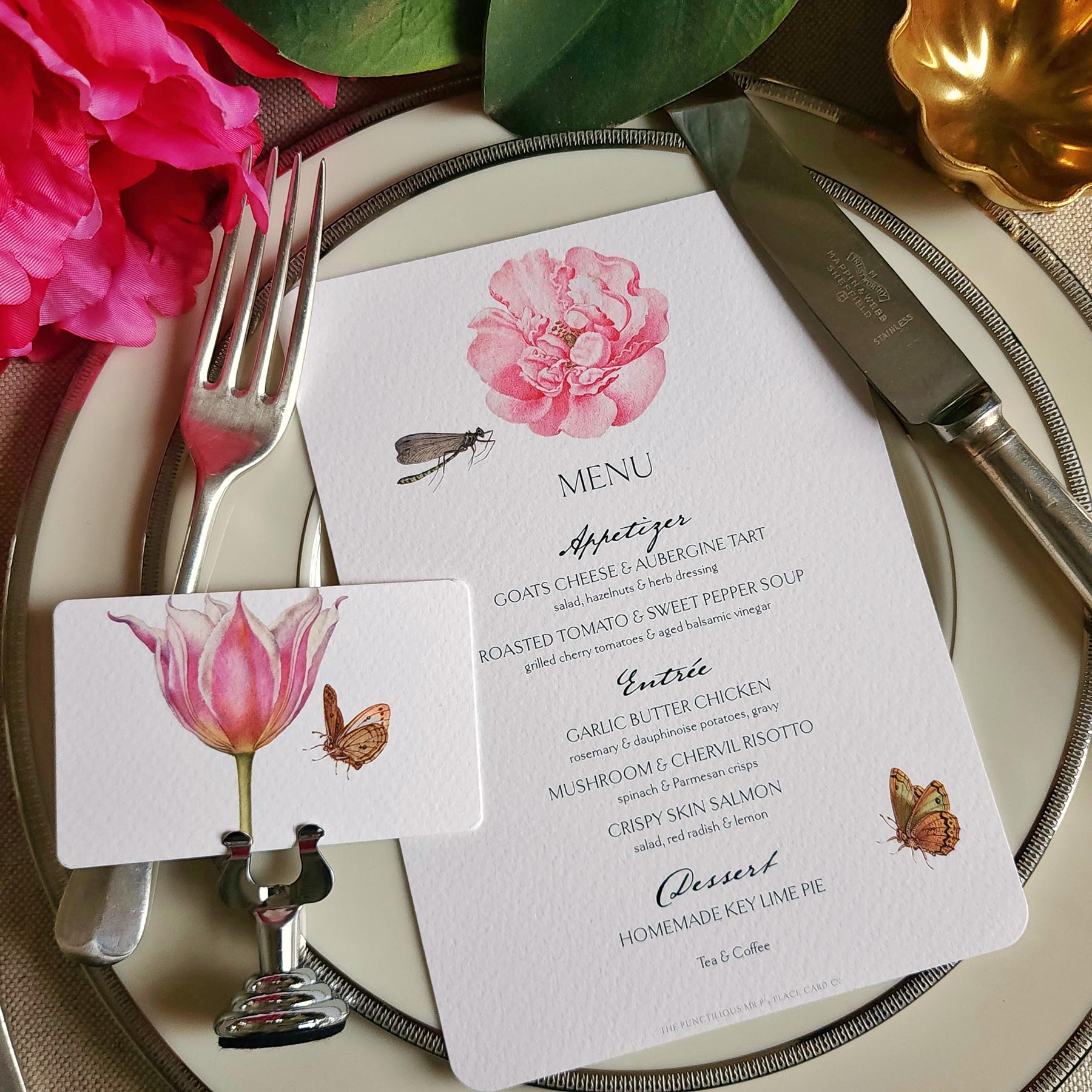 Set/4 Blossoms Custom Menu Cards