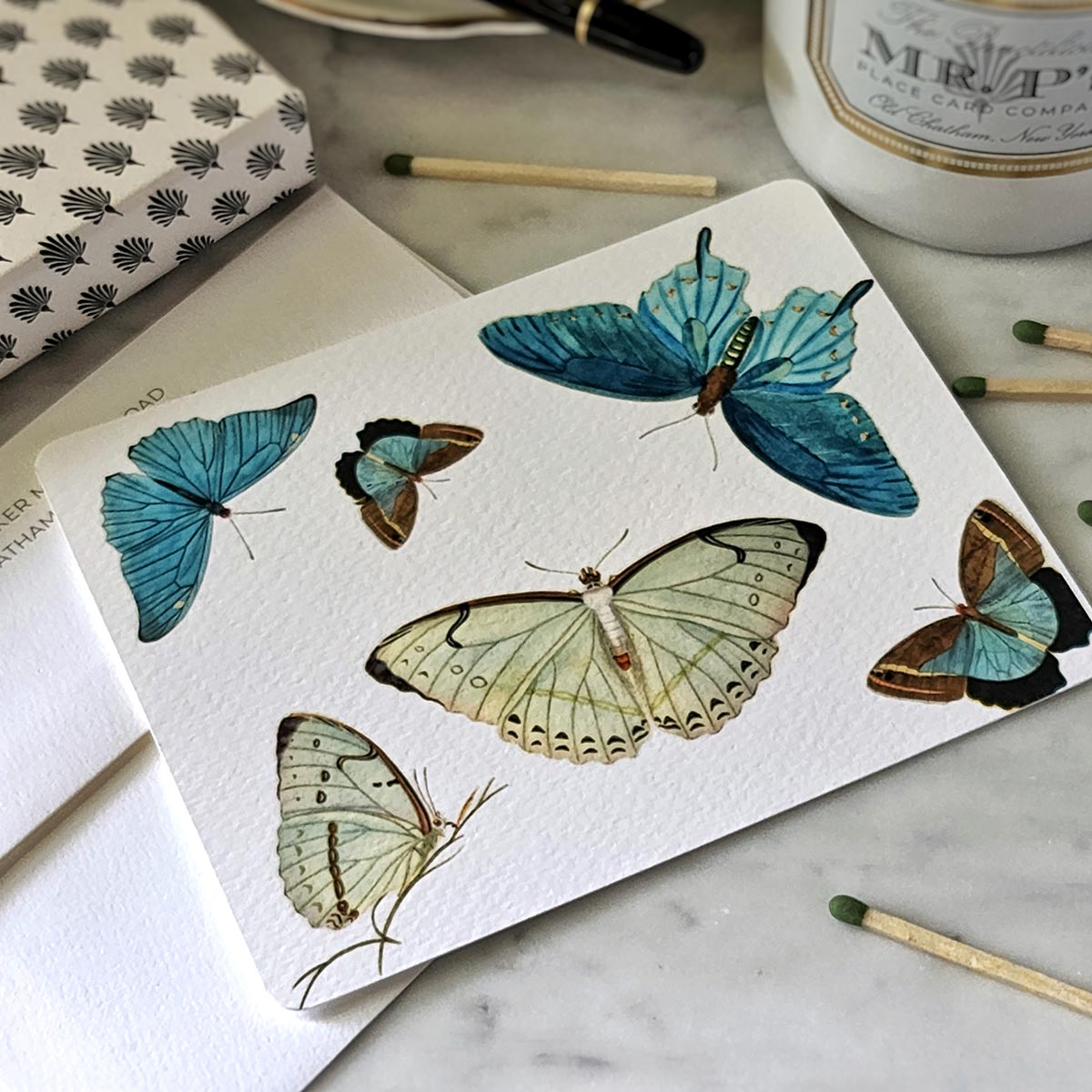 Set/12 Blue Butterflies Pack of Custom Note Card Set