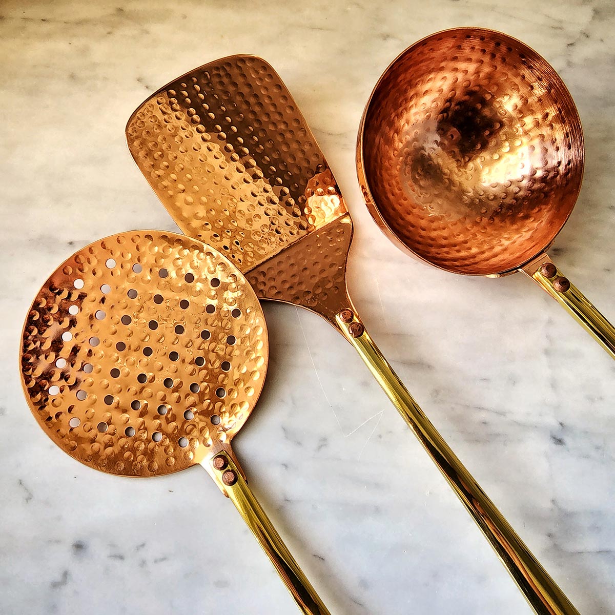 Set/ 3 Copper Ladle, Spatula, Strainer Skimmer- Mr. P Pantry