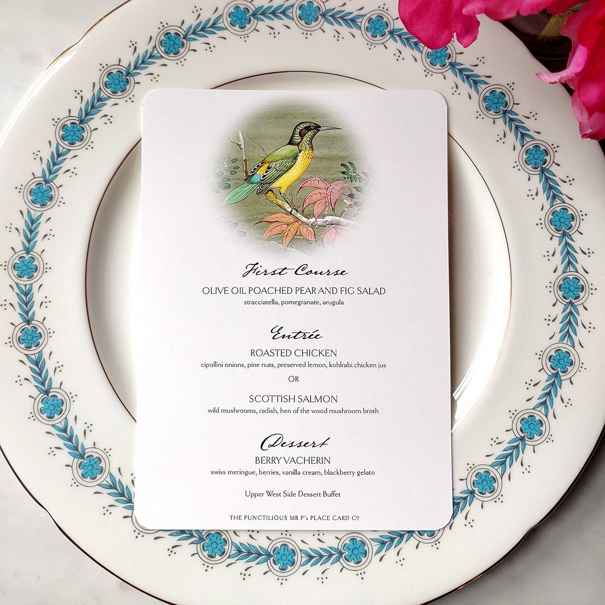 Set/4 Custom Menu Cards to coordinate with our Place Cards