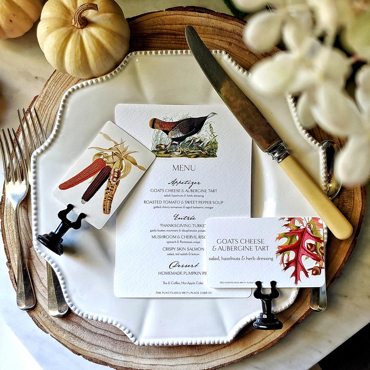 Set/4 Custom Menu Cards to coordinate with our Place Cards