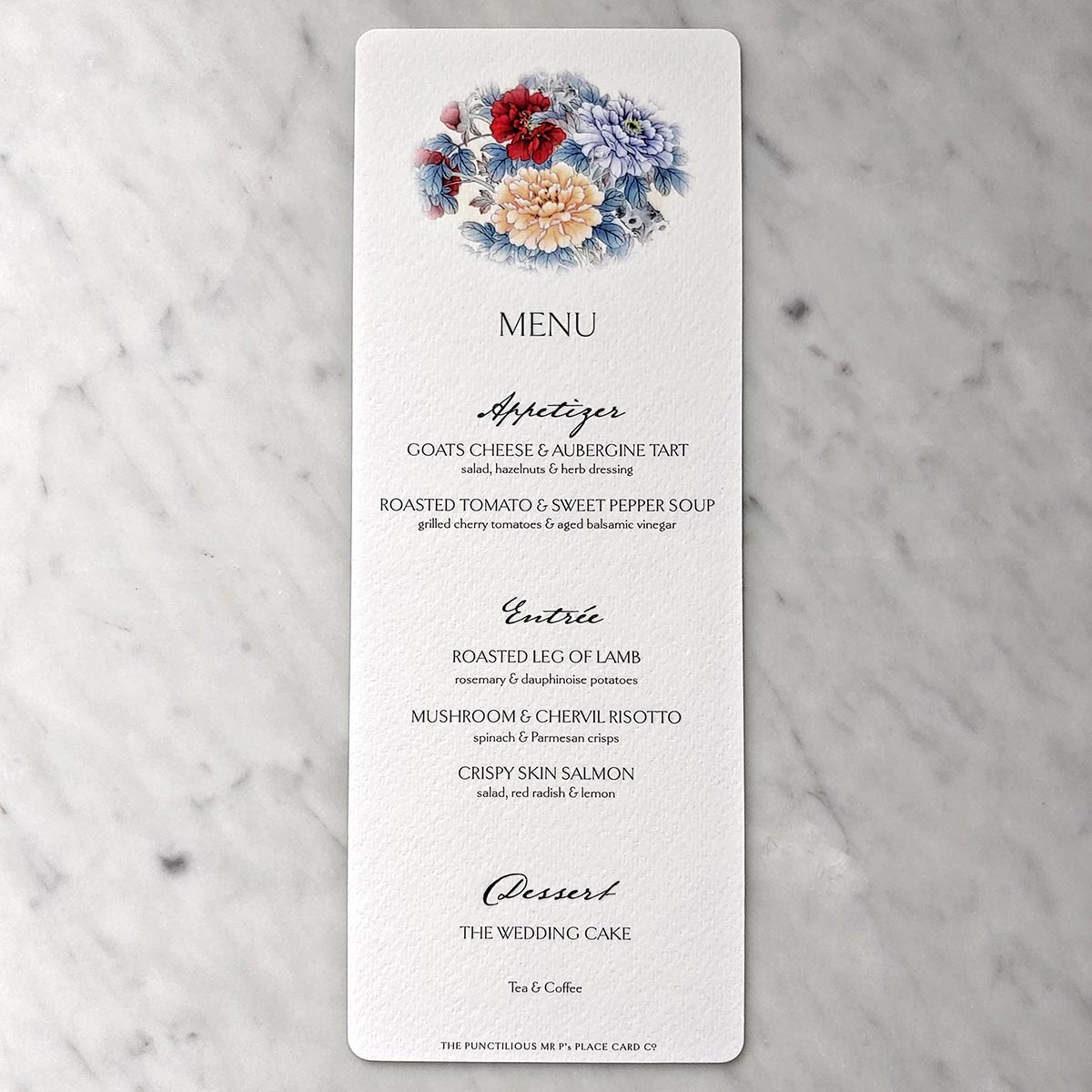 Set/ 4 Custom Wedding Menu Cards