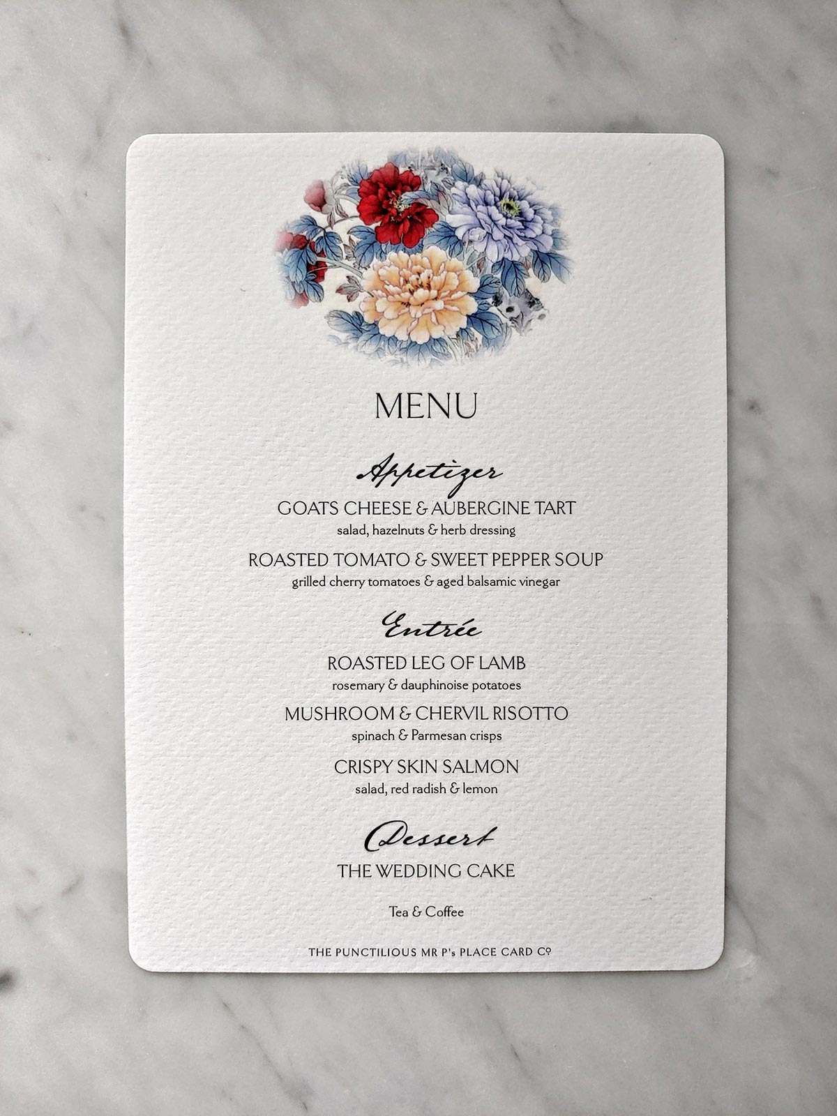 Set/ 4 Custom Wedding Menu Cards
