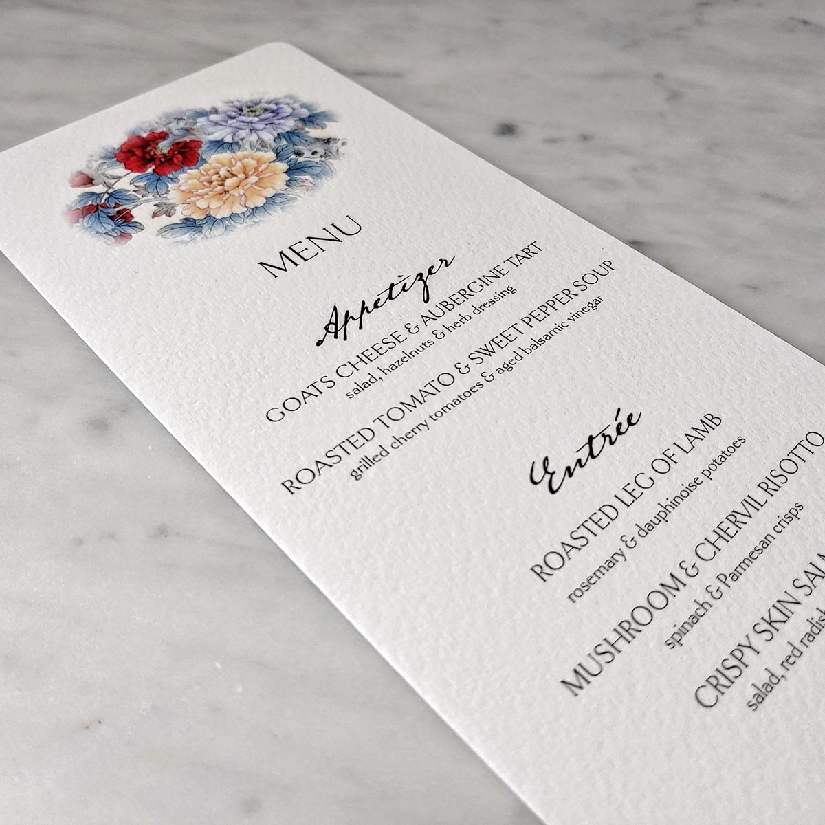 Set/ 4 Custom Wedding Menu Cards