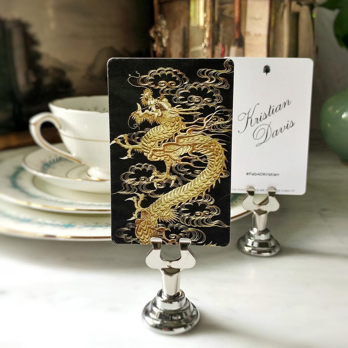Set/16 Golden Dragon (Asian) custom name place cards