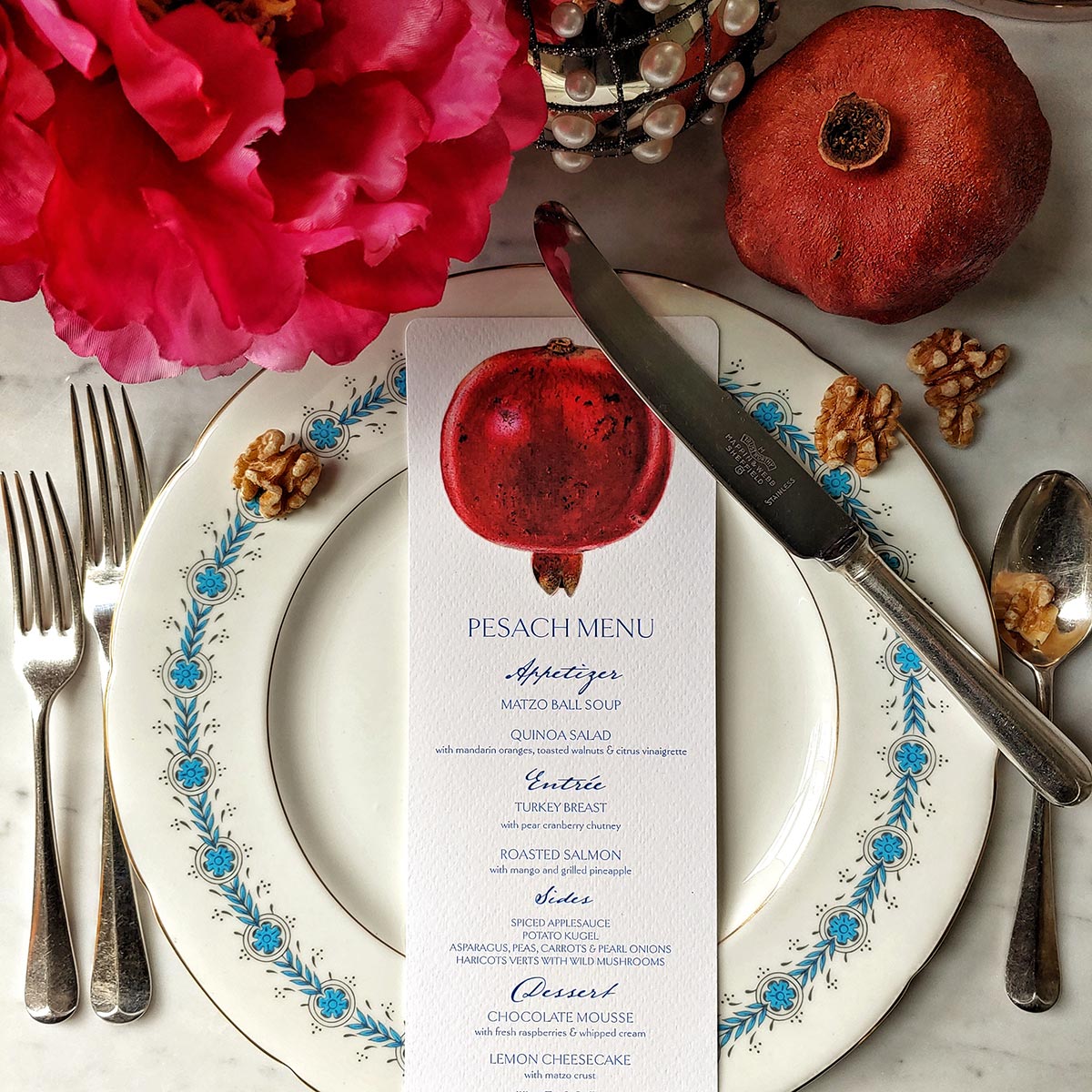 Set/ 4 Pomegranate Custom Menu Cards