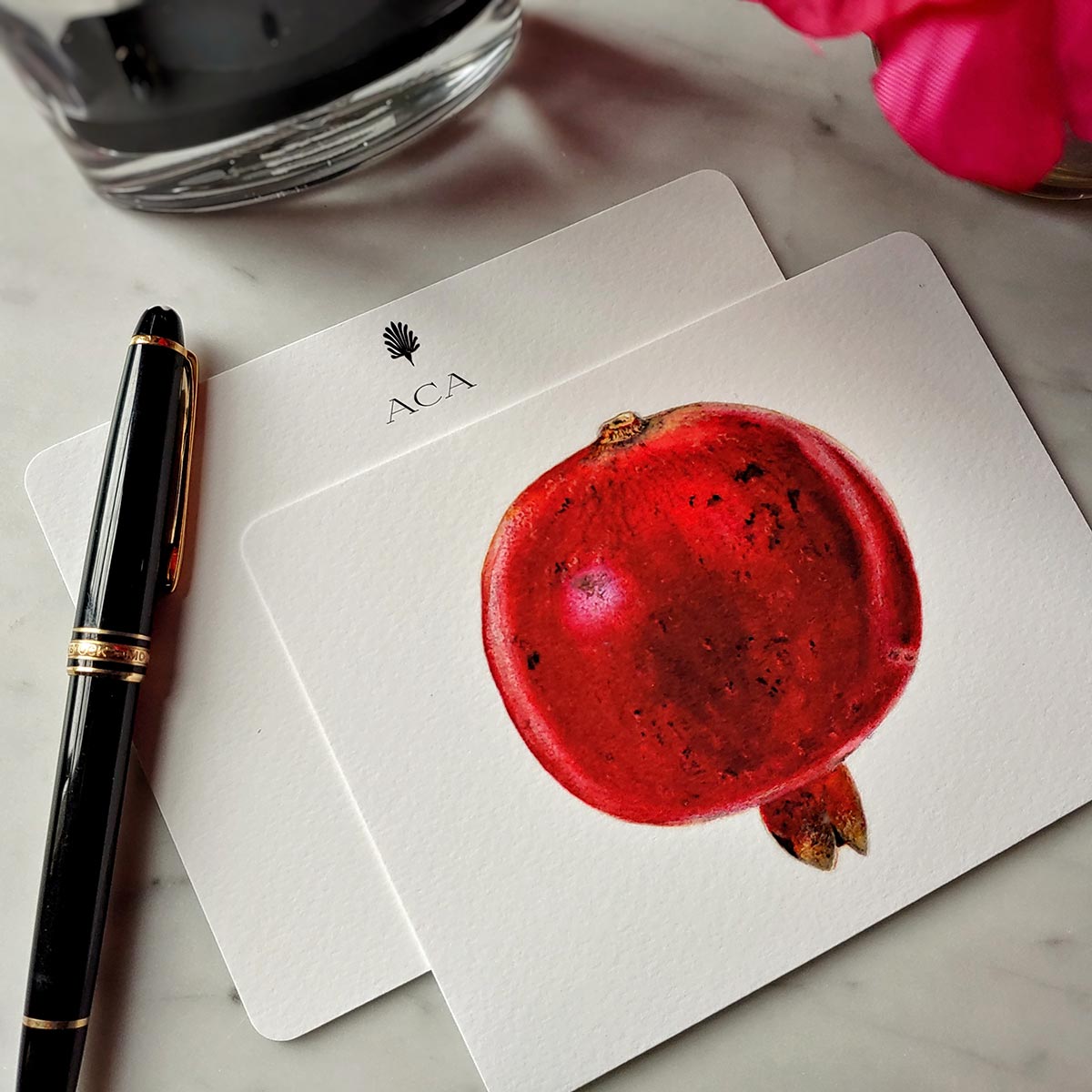 Set/12 Pomegranate Pack of Custom Note Cards