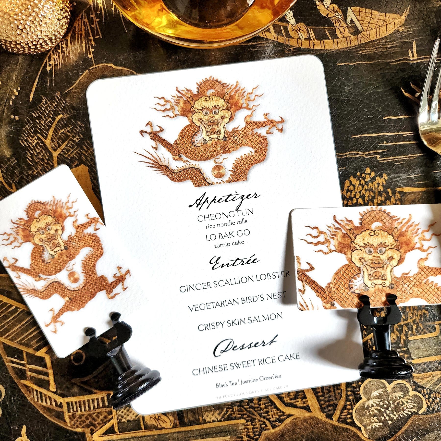 Set/ 8-16 Radiant Dragon Chinoiserie custom name place cards