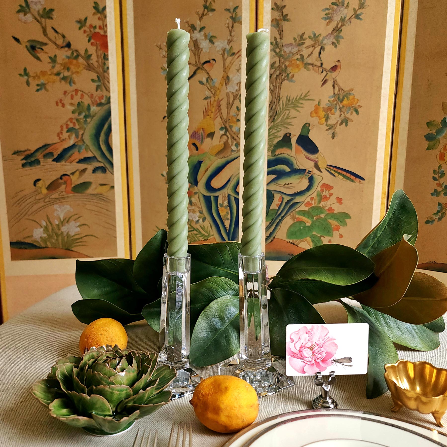 Set/ 2 Sage Rope Taper Candle | Mr. P's Place Card Co.