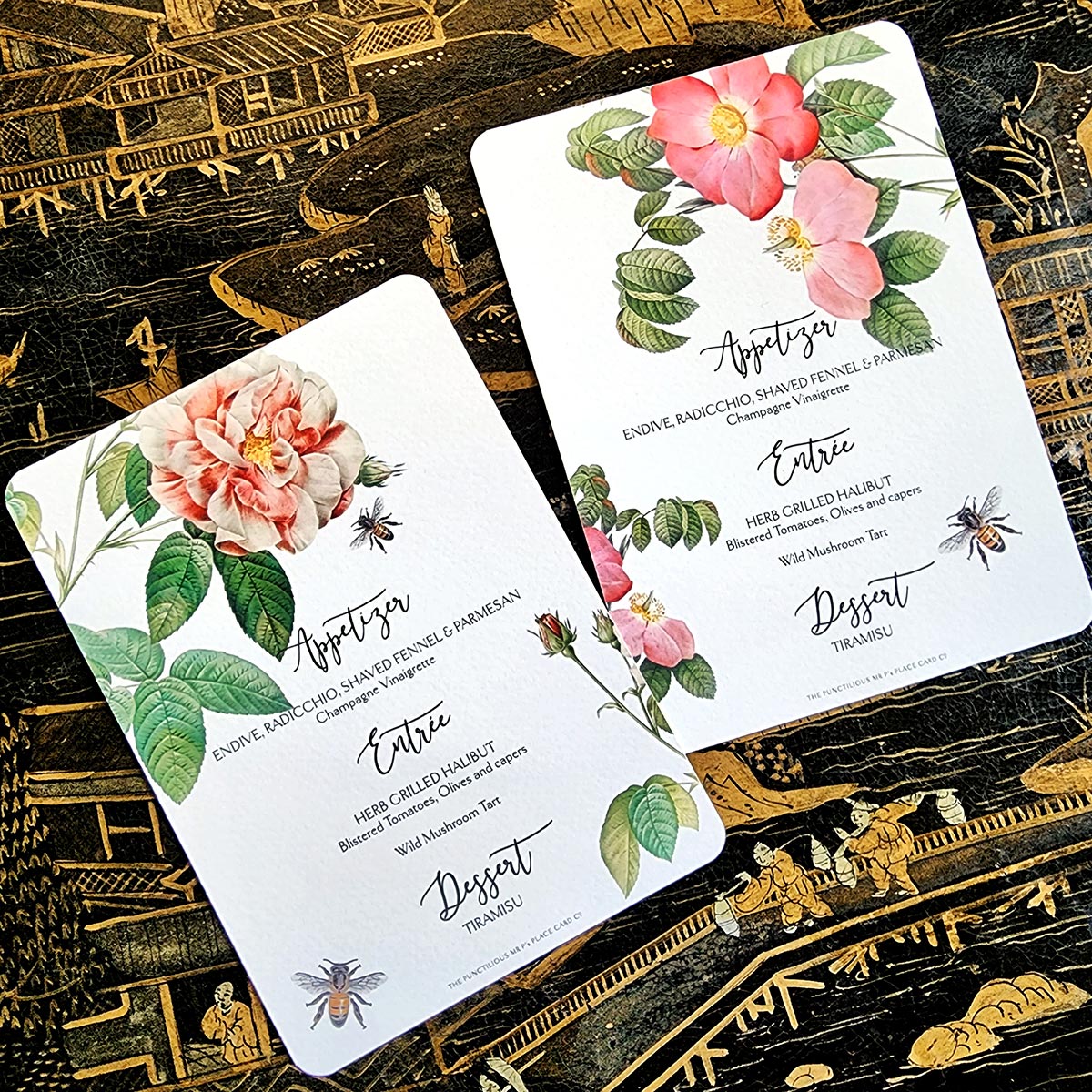 Set/4 Rose Garden Custom Menu Cards