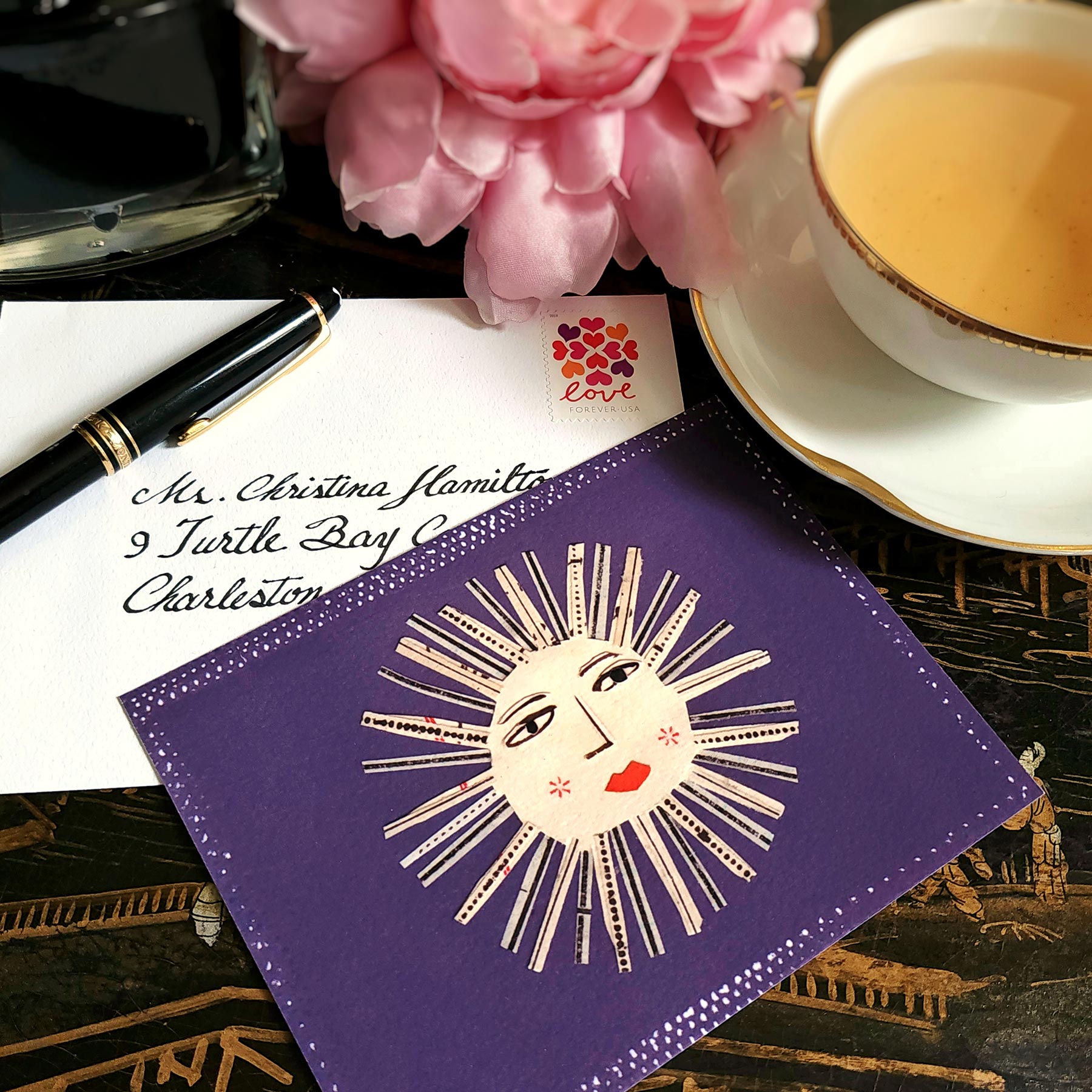 Set/ 12 Sun-Face Custom Note Cards by Sarah V Battle