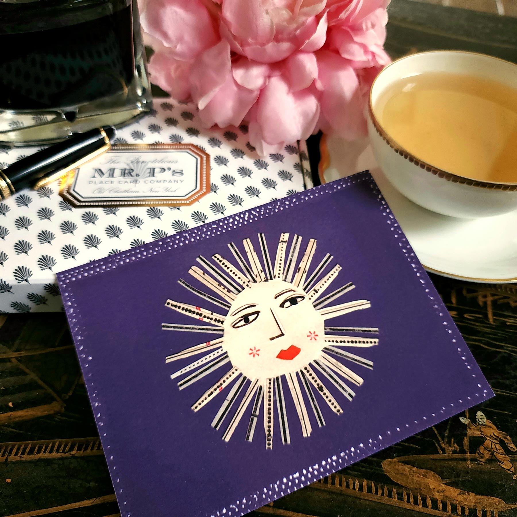Set/ 12 Sun-Face Custom Note Cards by Sarah V Battle